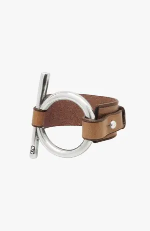 CXC Omega Leather Bangle Bracelet - Silver