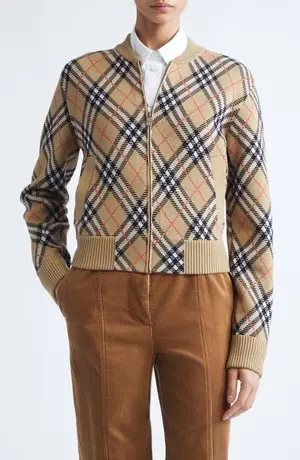 Burberry Check Jacquard-knit Sweater Jacket