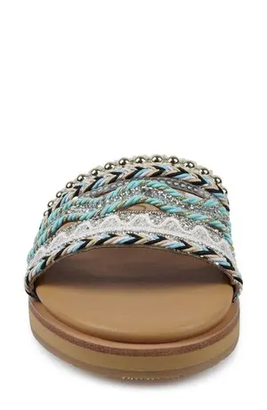 CANDIE'S Woven Embellished Slide Sandals - Mint Fabric