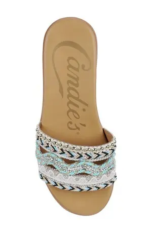 CANDIE'S Woven Embellished Slide Sandals - Mint Fabric
