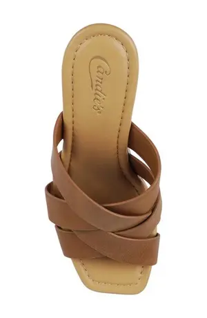 CANDIE'S Marlie Platform Slide Sandal - Tan Leather