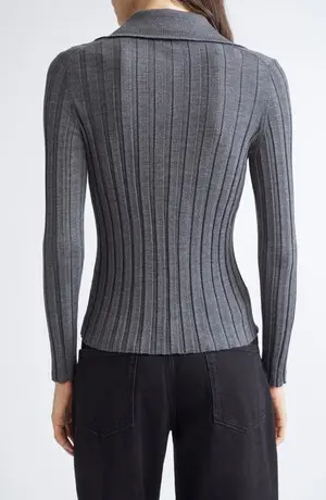 NACKIYE Sugarman Rib Wool Polo Sweater - Anthracite