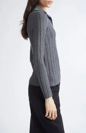 NACKIYE Sugarman Rib Wool Polo Sweater - Anthracite