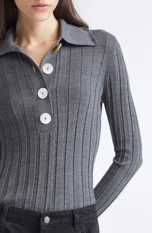 NACKIYE Sugarman Rib Wool Polo Sweater - Anthracite