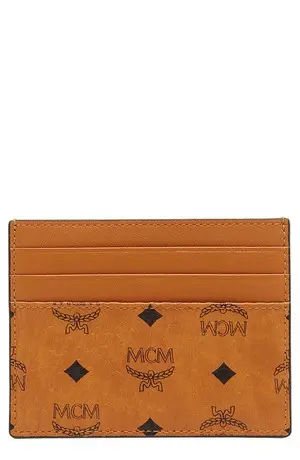 Mcm Money Clip Card Case In Visetos Original - Cognac