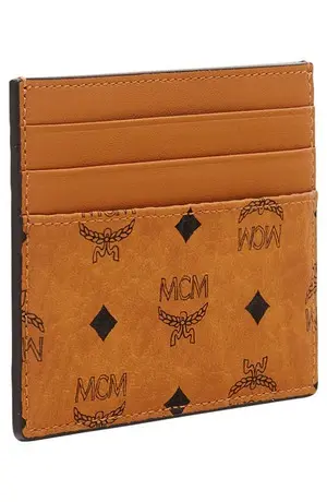 Mcm Money Clip Card Case In Visetos Original - Cognac