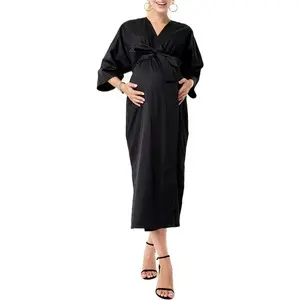 ACCOUCHEE Amaterasu Tie Belt Wrap Midi Dress - Black