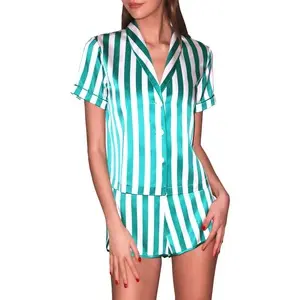 FLEUR DU MAL Satin Pajama Top - Riviera Stripe