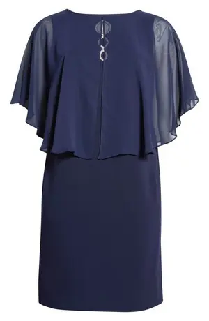 CONNECTED APPAREL Cape Midi Dress - Navy