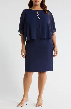 CONNECTED APPAREL Cape Midi Dress - Navy