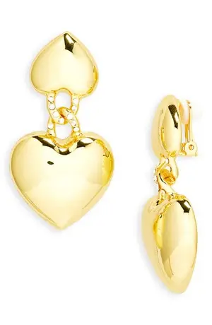 KENNETH JAY LANE Heart Drop Clip-on Earrings - Gold