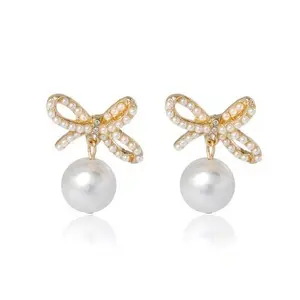 Bcbgmaxazria Bow Pearl Drop Earrings - Gold