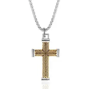 Lucky Brand Stainless Steel Two Tone Cross Pendant Necklace - Gold/ Silver