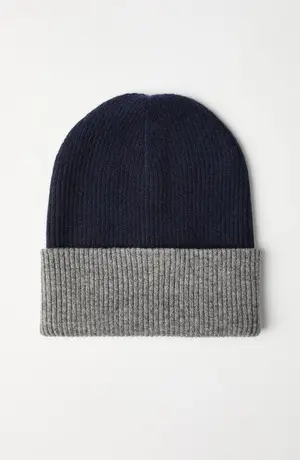 Brunello Cucinelli Cashmere Rib Knit Beanie - Navy Blue