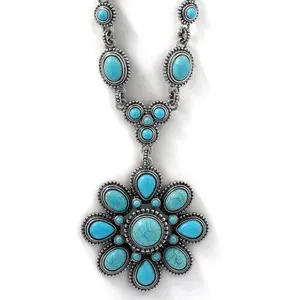 Jessica Simpson Turquoise Stone Flower Pendant Necklace - Gold/ Silver/ Turquoise
