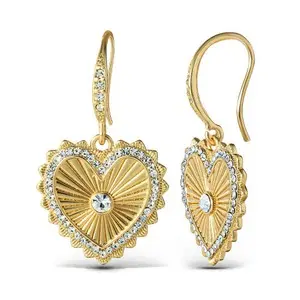 Jessica Simpson Heart Drop Earrings With Rhinestones - Gold