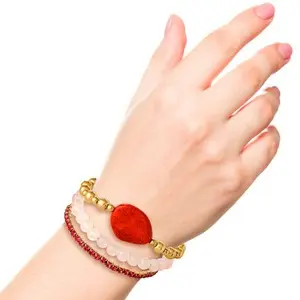 Jessica Simpson 3-piece Beaded Stretch Bracelet Set - Gold, Red