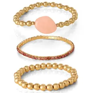 Jessica Simpson 3-piece Beaded Stretch Bracelet Set - Pink/ Gold