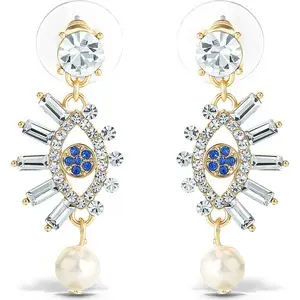 Jessica Simpson Evil Eye Dangle Earrings With Pearl & Rhinestones - Gold, Silver, Blue