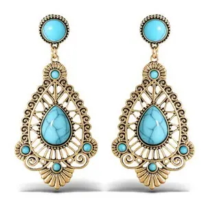 Jessica Simpson Stone Filigree Dangle Earrings - Gold, Turquoise