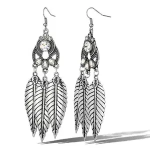 Jessica Simpson Leaf Drop Statement Earrings - Silver
