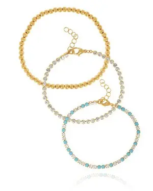 Jessica Simpson 3-piece Chain & Crystal Bracelet Set - Gold