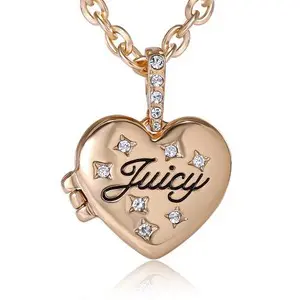 Juicy Couture Tone Crystal Heart Locket Pendant Necklace - Gold