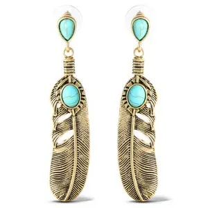 Jessica Simpson Stone Feather Drop Earrings - Gold, Turquoise