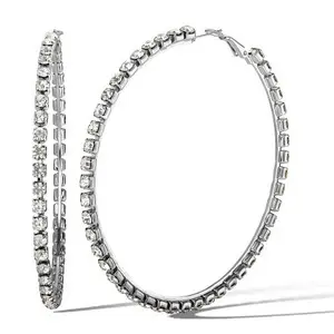Jessica Simpson Crystal Lined Hoop Earrings - Silver