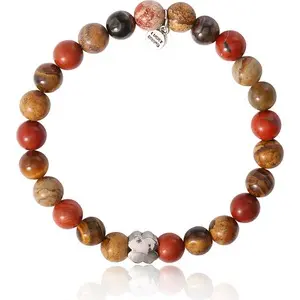 Lucky Brand Jasper Stone Beaded Stretch Bracelet - Red/ Brown/ Silver