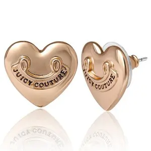 Juicy Couture Heart Stud Earrings With Logo - Gold