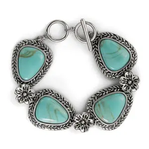 Jessica Simpson Turquoise Gemstone Flower Bracelet - Silver, Turquoise