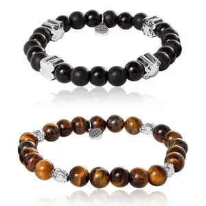 Lucky Brand Stretch Stone Bracelet Set - Black, Brown