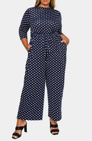 L I V D Polka Dot Wide Leg Jumpsuit - Navy White