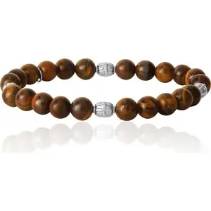 Lucky Brand Tigers Eye Beaded Elastic Bracelet - Brown
