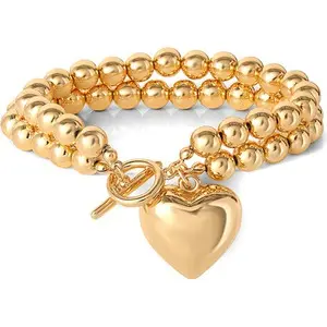 Jessica Simpson Beaded Heart Charm Bracelet - Gold