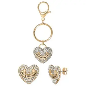 Juicy Couture Pave Heart Keychain And Earrings Set