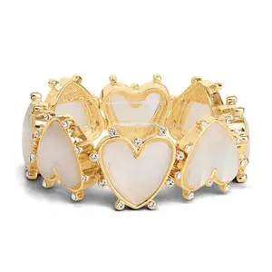Jessica Simpson Heart Bracelet With Rhinestone Embellishments - Gold, White