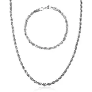 Lucky Brand Stainless Steel Rope Chain Set - Silver
