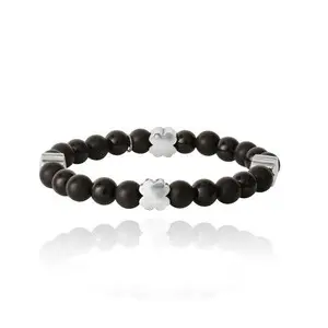 Lucky Brand Clover Beaded Elastic Bracelet - Black/ White