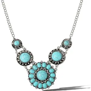 Jessica Simpson Turquoise Pendant Silver Tone Necklace - Silver, Turquoise