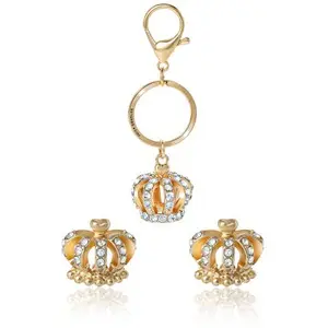 Juicy Couture Crystal Crown Keychain And Earrings Set