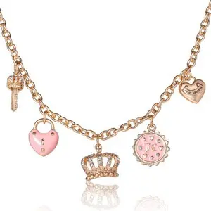 Juicy Couture Gold-tone Crystal Charm Necklace - Gold, Pink