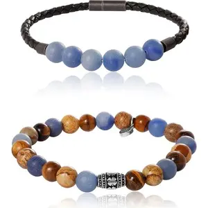 Lucky Brand Sodalite & Picture Jasper Bracelet Set - Black, Brown, Blue