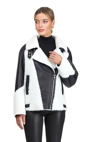 Gorski Genuine Shearling Asymmetrical Zip Moto Jacket