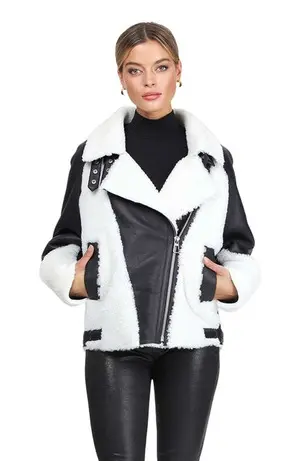 Gorski Genuine Shearling Asymmetrical Zip Moto Jacket