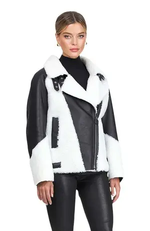 Gorski Genuine Shearling Asymmetrical Zip Moto Jacket