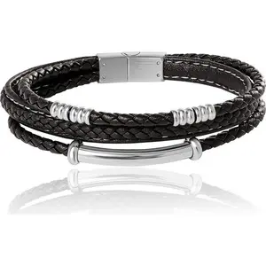 Lucky Brand Stainless Steel Triple Row Braided Cord Bracelet - Black/silver