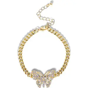 Jessica Simpson Butterfly Crystal Chain Bracelet - Gold