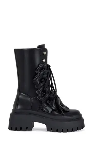 AZALEA WANG Floral Appliqué Lug Sole Boots